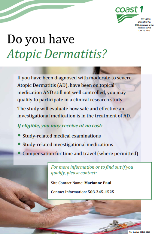 Atopic Dermatitis (Eczema) | Oregon Medical Research Center Portland, OR